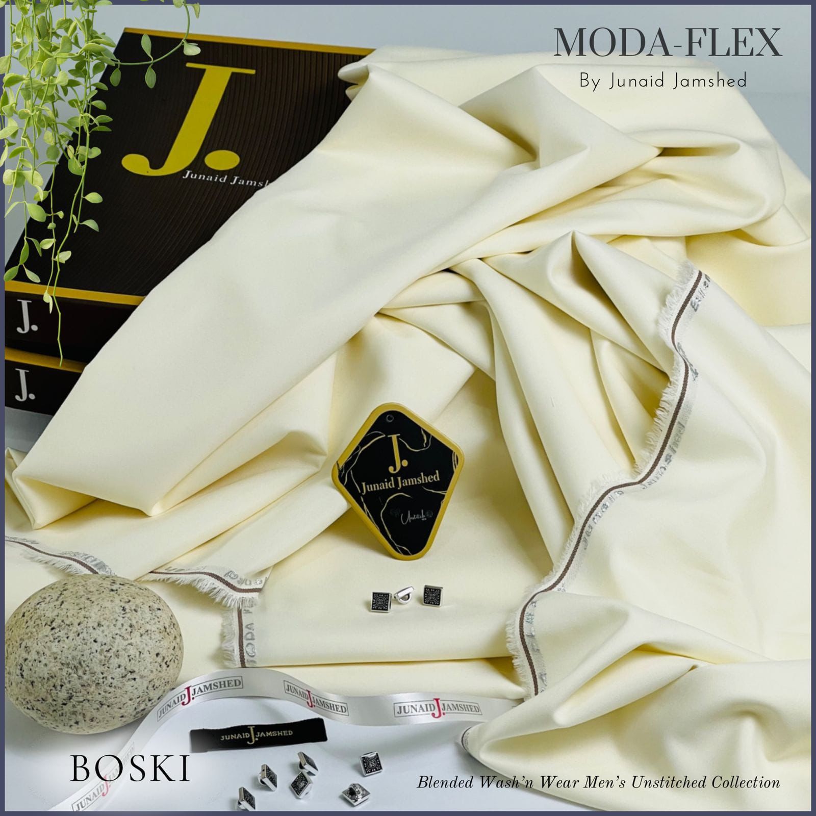 Junaid Jamshed Boski Wash & Wear Fabric Cream – 4.5 Meter Premium Cut Cream – Hmverities
